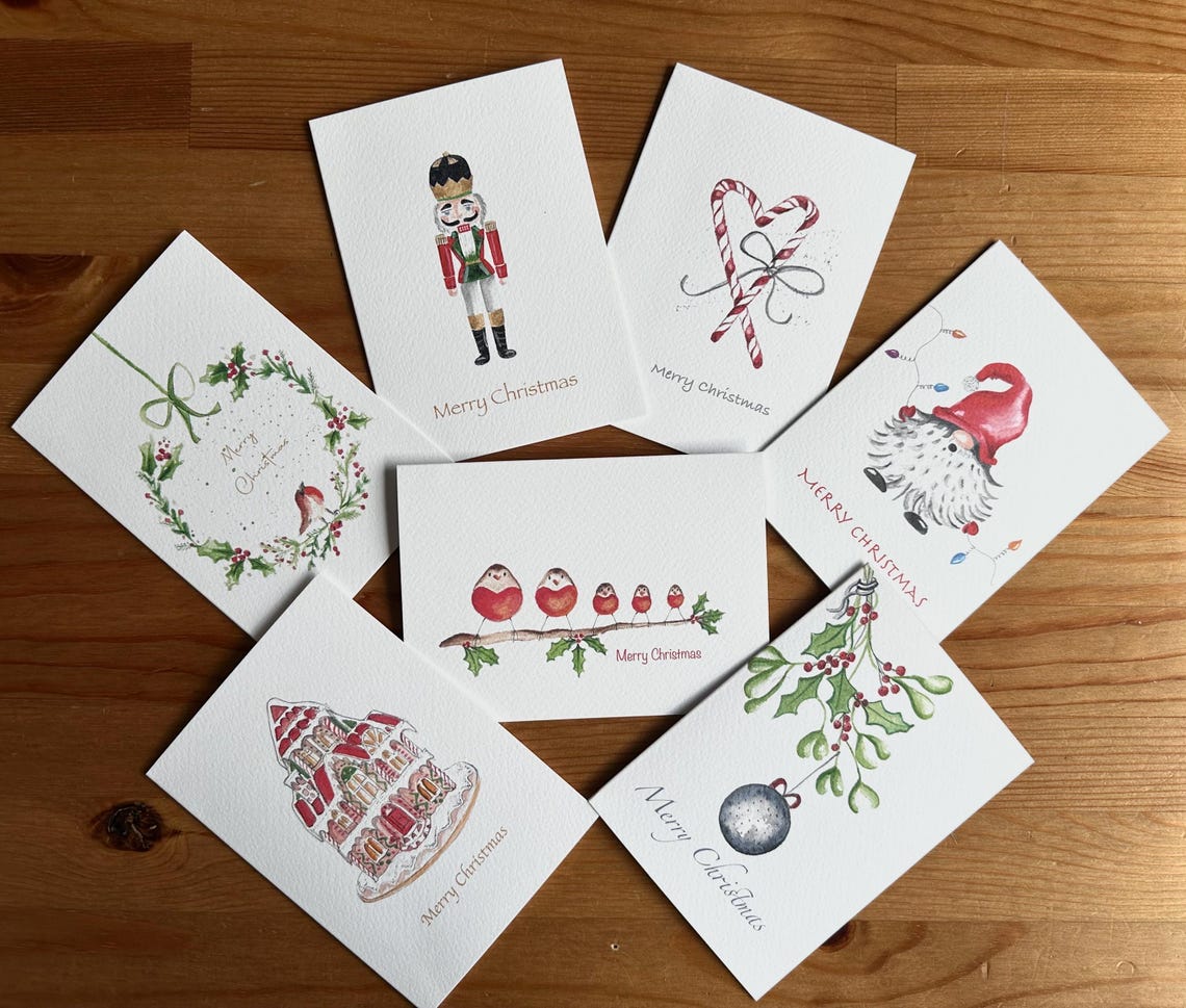 Hand Painted Personalised Custom Christmas Card, Christmas Wreath Card ...