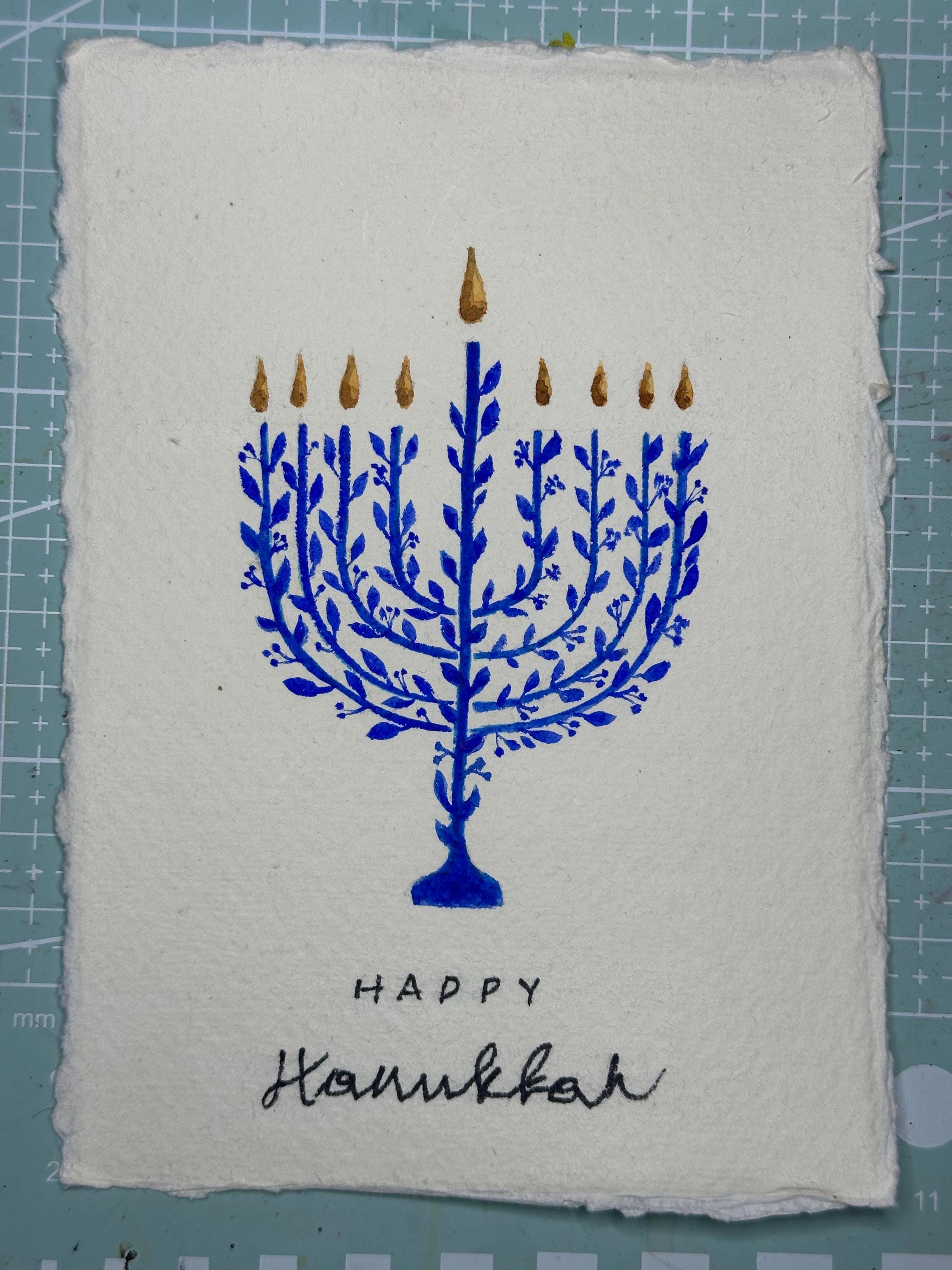 Hand-painted Hanukkah Card, Menorah Design, A5/A6 Blank Card - Etsy