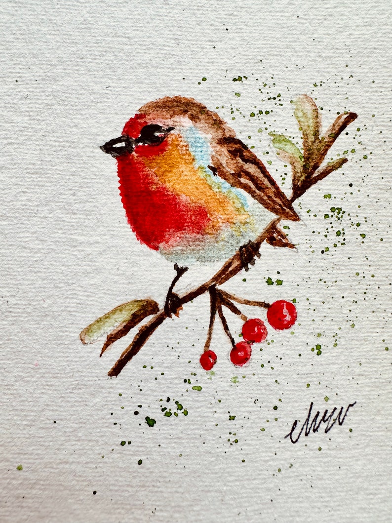 Robin Postcard Festive Christmas Bird Holiday Card Botanical Xmas ...