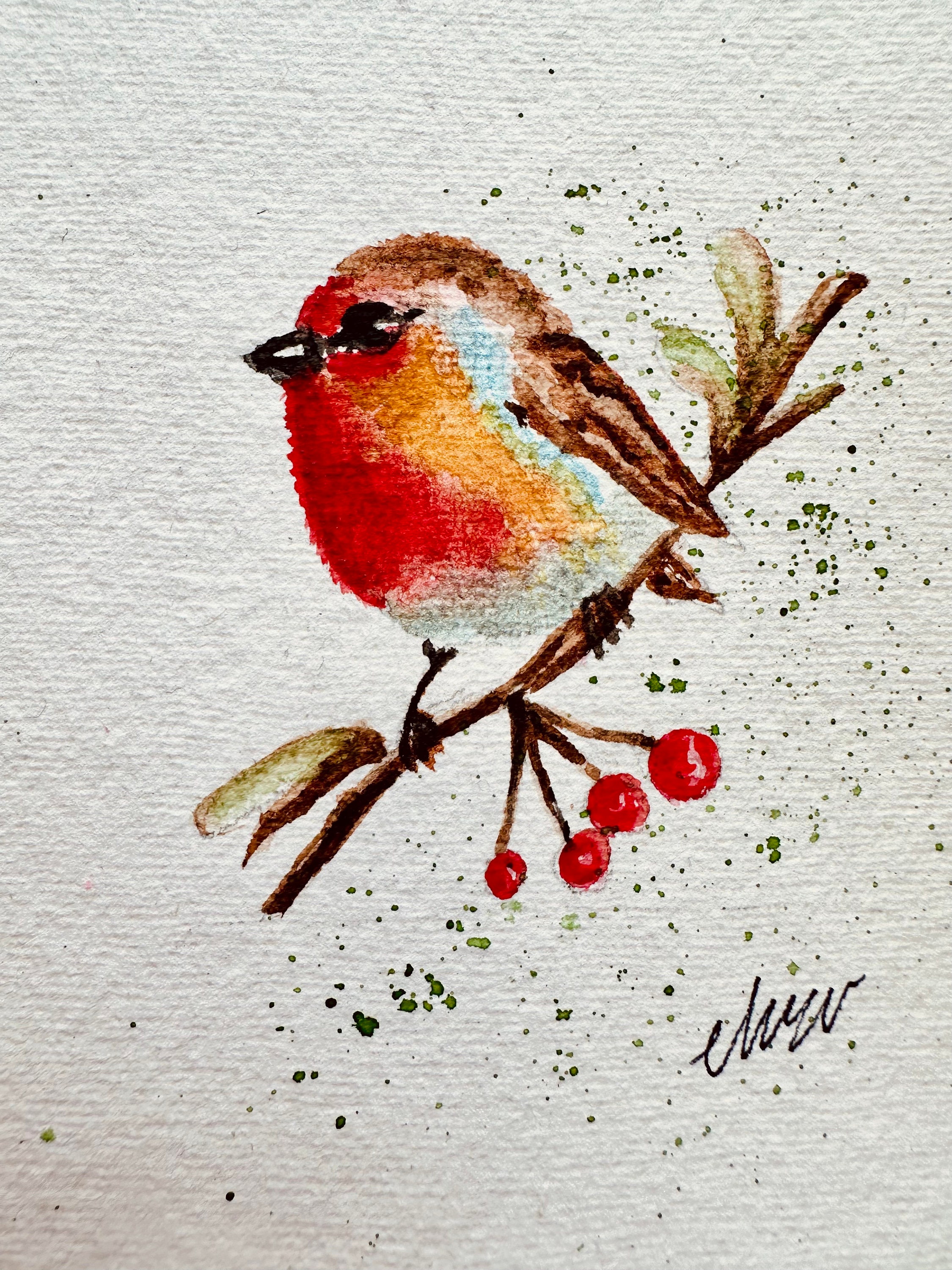Robin Postcard Festive Christmas Bird Holiday Card Botanical Xmas ...