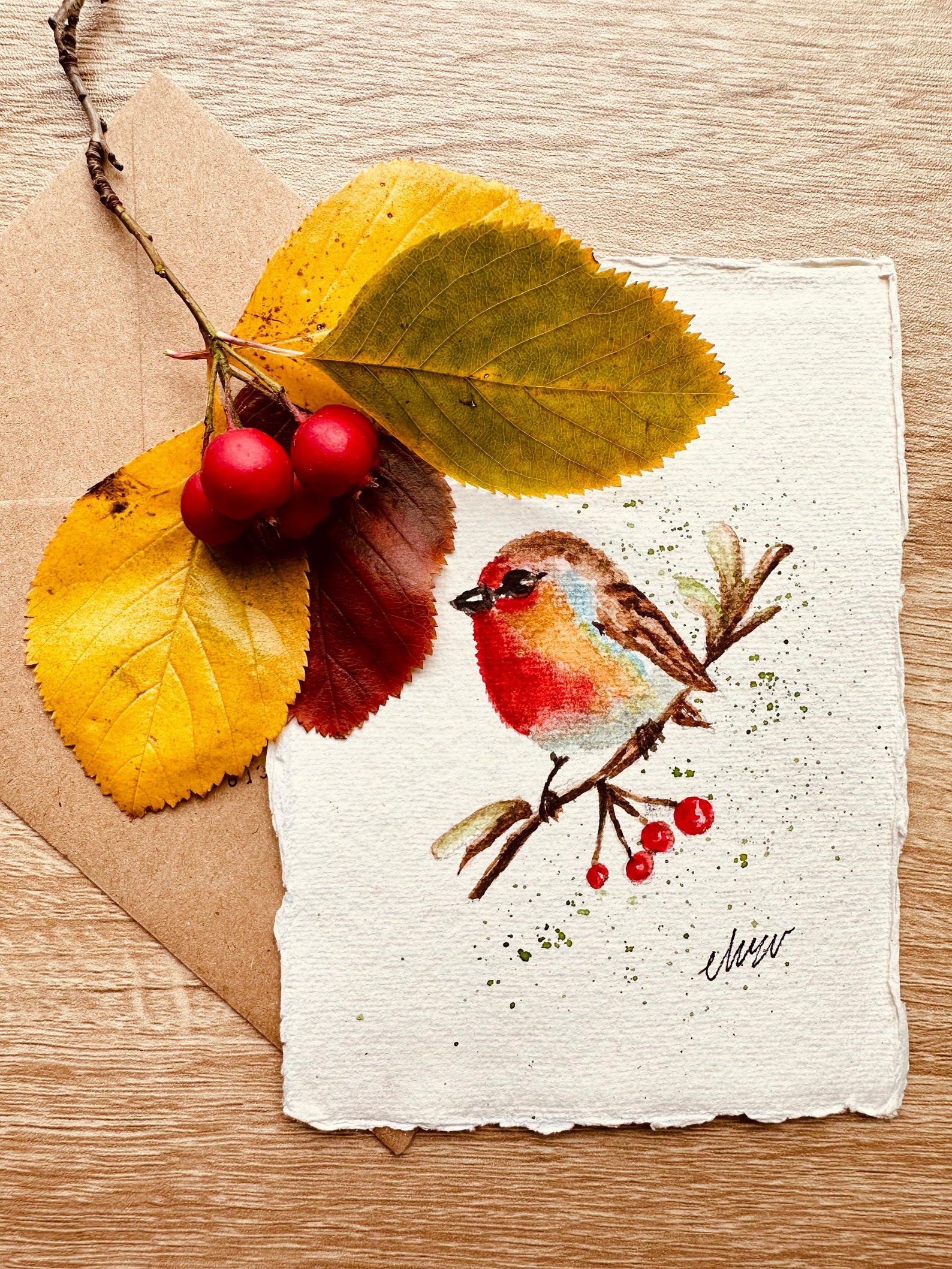 Robin Postcard Festive Christmas Bird Holiday Card Botanical Xmas ...