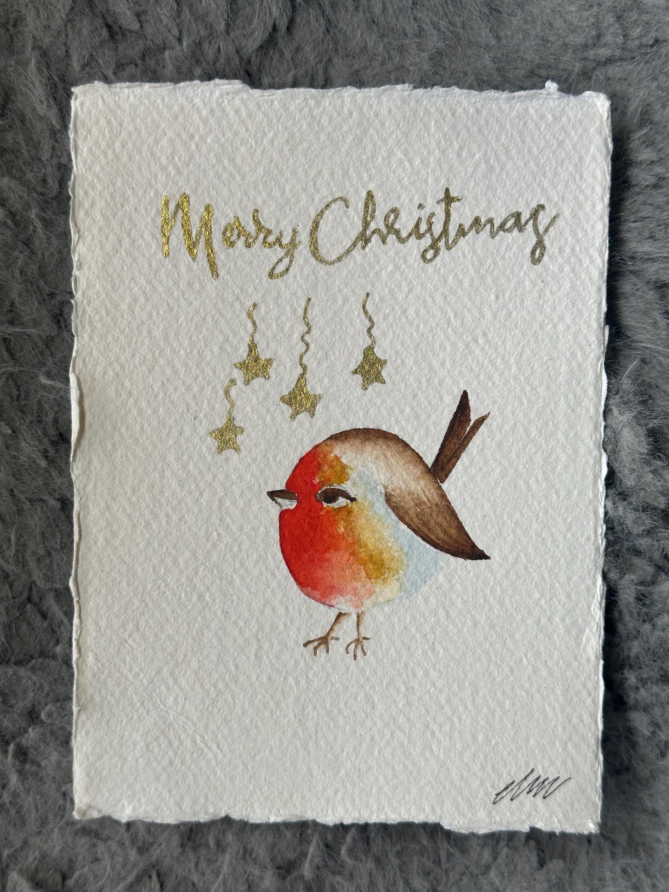 Handmade Robin Christmas Card | Original Watercolor Art - Etsy