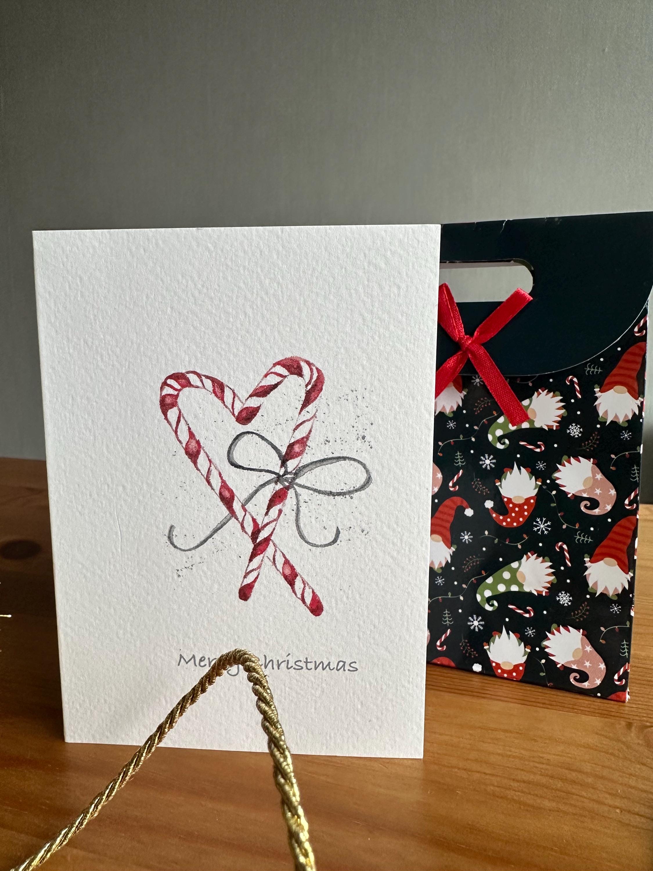 Hand-painted Candy Cane Christmas Card – Gold Detail, Kraft Envelope - Etsy