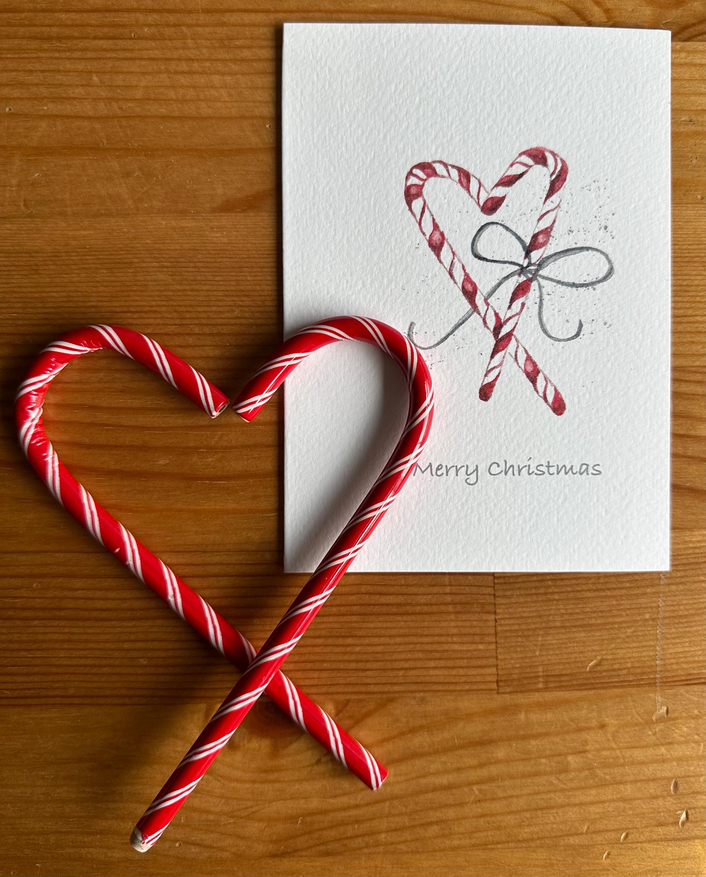 Hand-painted Candy Cane Christmas Card – Gold Detail, Kraft Envelope - Etsy