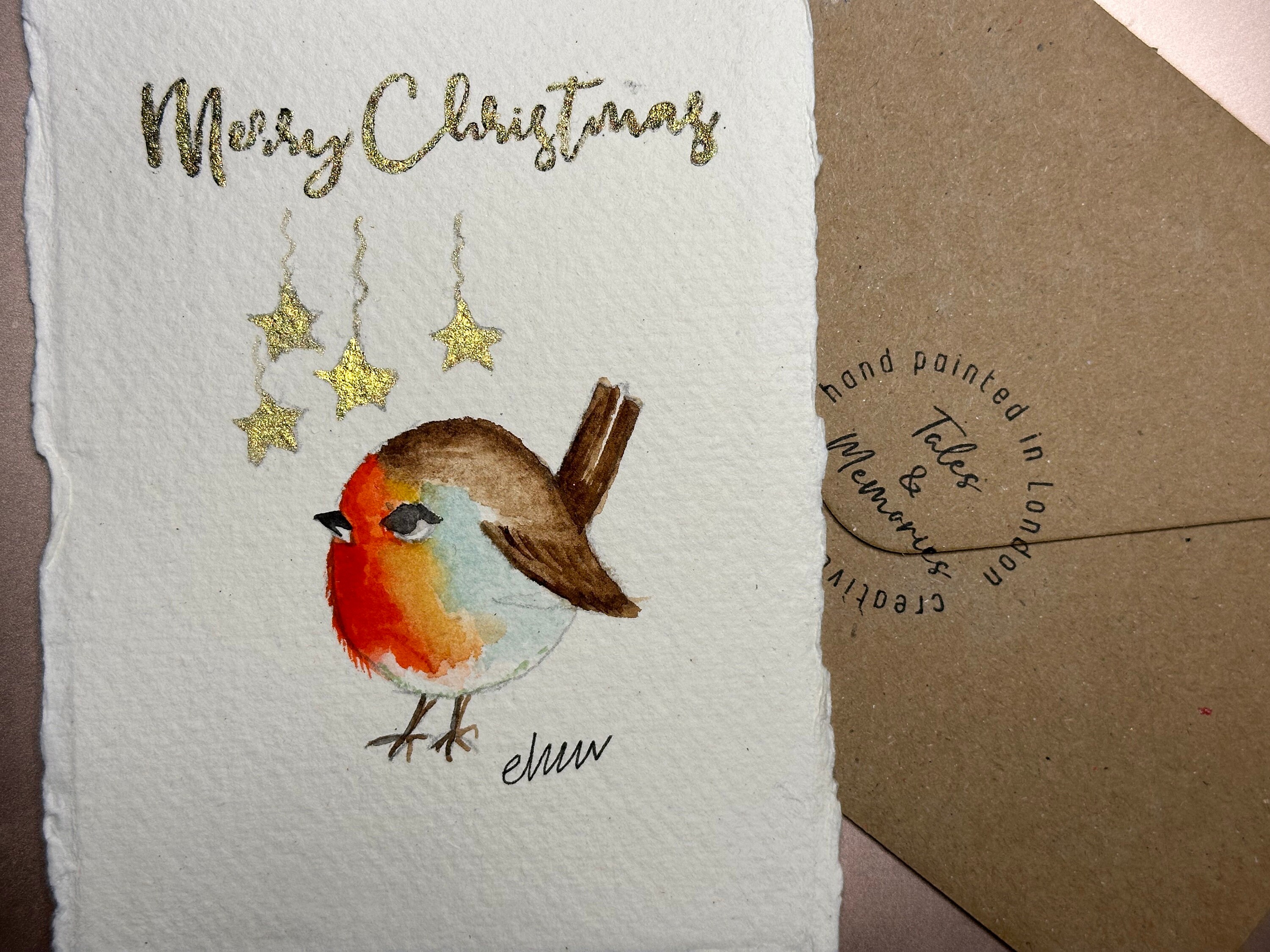 Handmade Robin Christmas Card | Original Watercolor Art - Etsy
