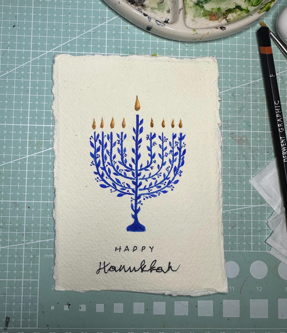 Hanukkah Greeting Card, Happy Hanukkah Hand Crafted, Menorah Design, A5 ...