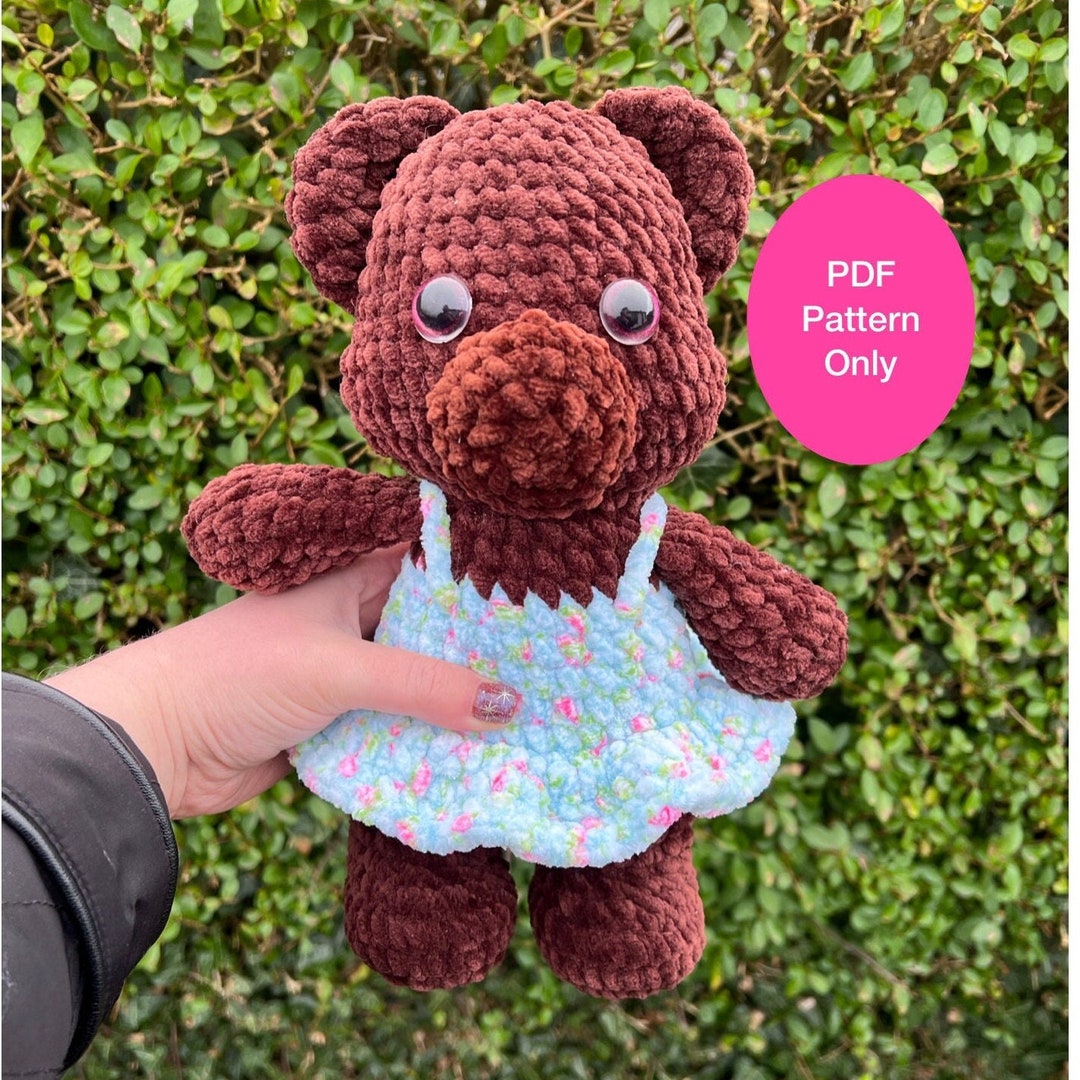 PATTERN ONLY. Crochet Chubby Cheek Teddy Bear With Dress. Low Sew ...