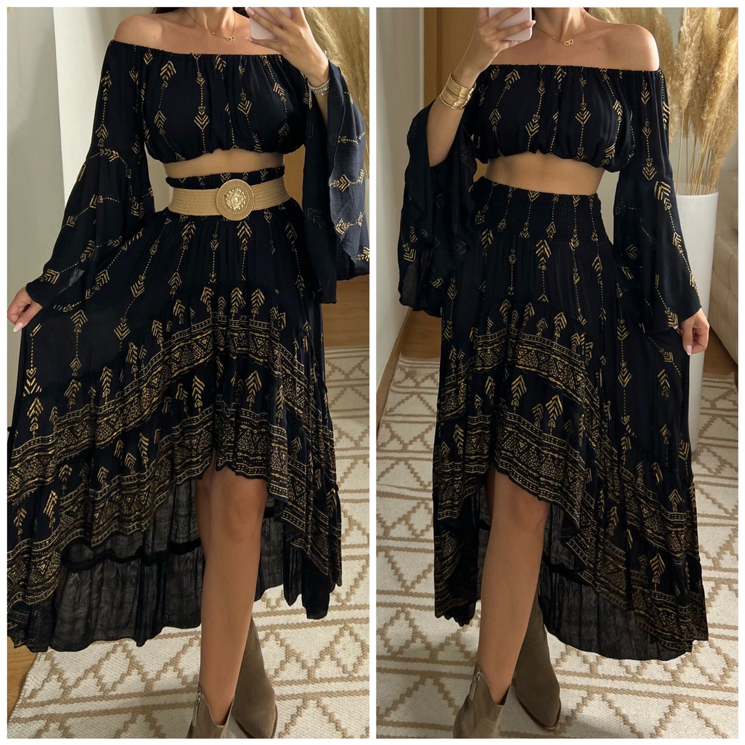 Boho Dress Women, Two Piece Set, Boho Set, Jupe Boho, Top Boho Boho ...