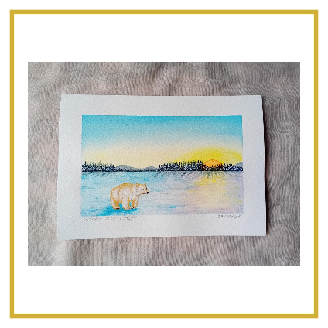 Winter Sun and Polar Bear Original Watercolour Painting - Etsy