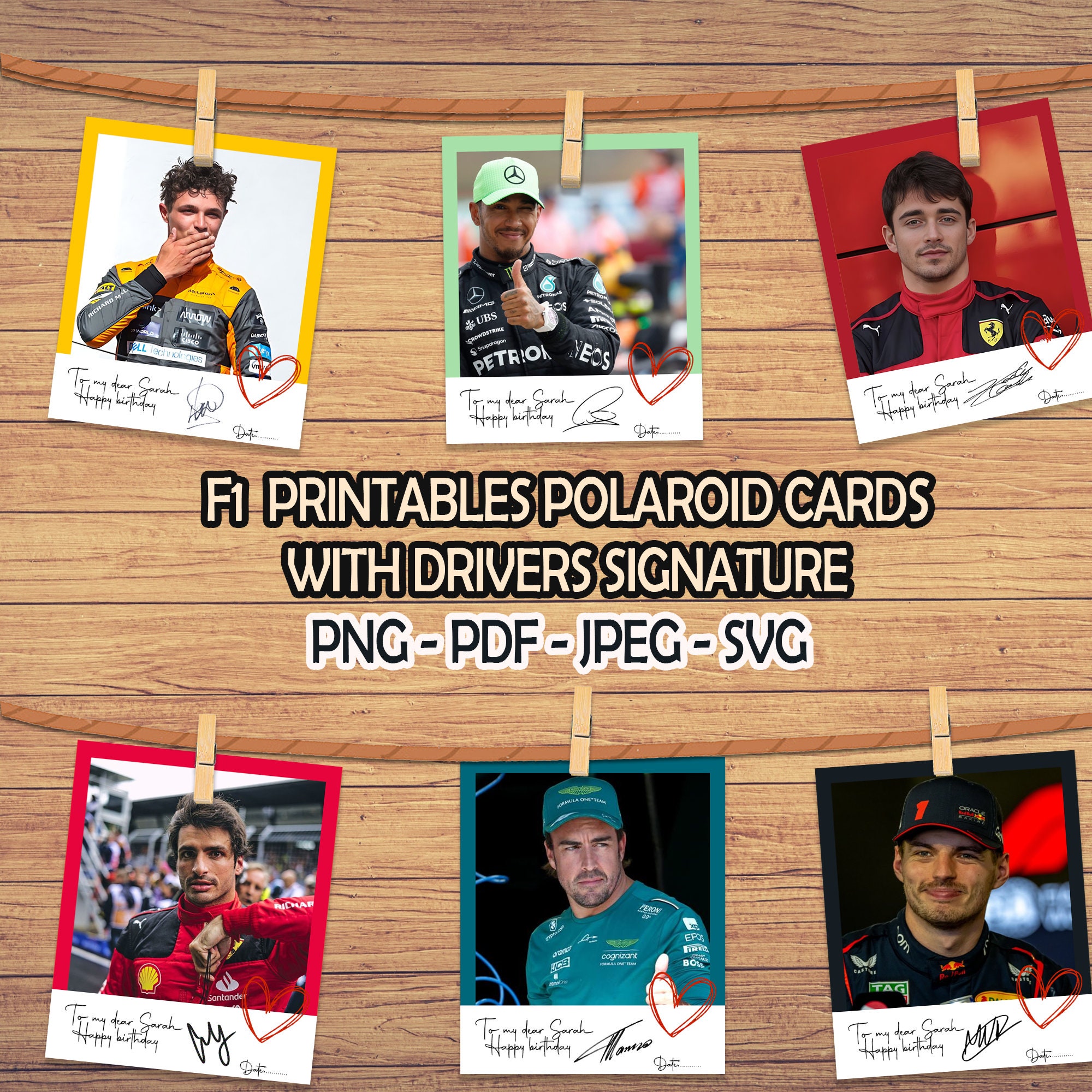 Formula One F1 Drivers Polaroid Birthday Cards Signed by Charles ...