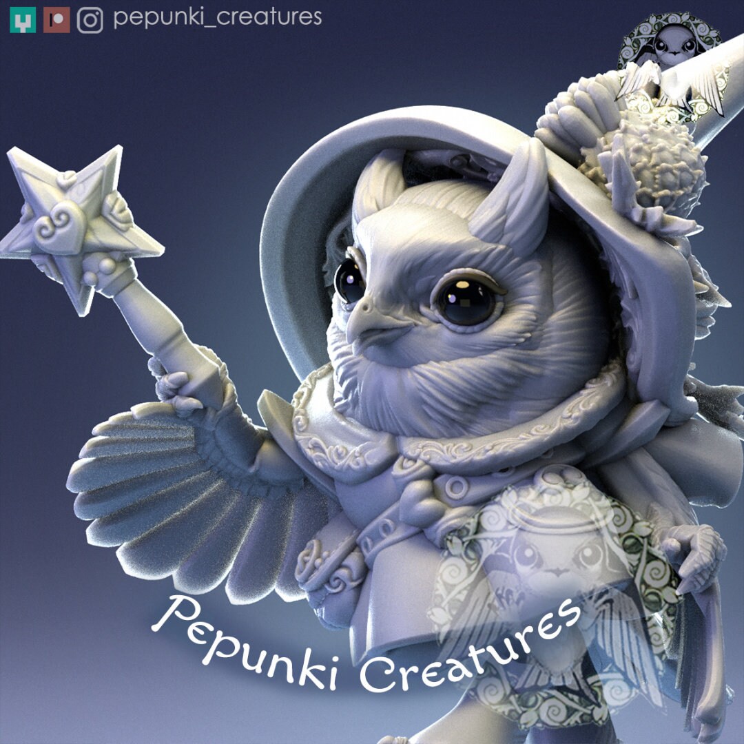 Owl Mage Lady | Pepunki Creatures | UNPAINTED Miniature in Resin - Etsy