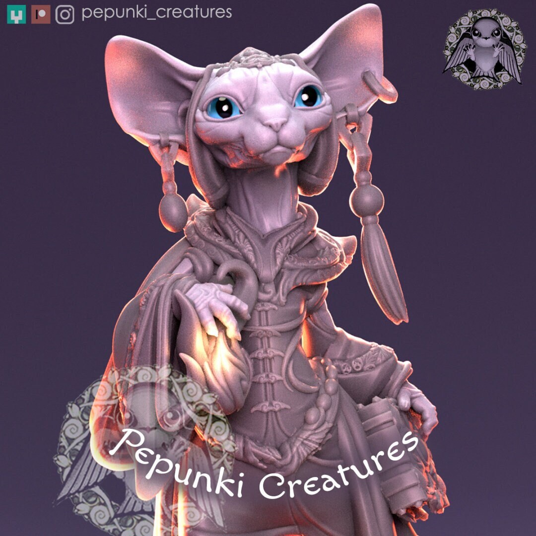 Sphynx Cat Mage | Pepunki Creatures | UNPAINTED Miniature in Resin - Etsy