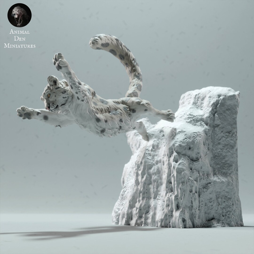 Snow Leopard Jump | Animal Den Miniatures | UNPAINTED Miniature in ...