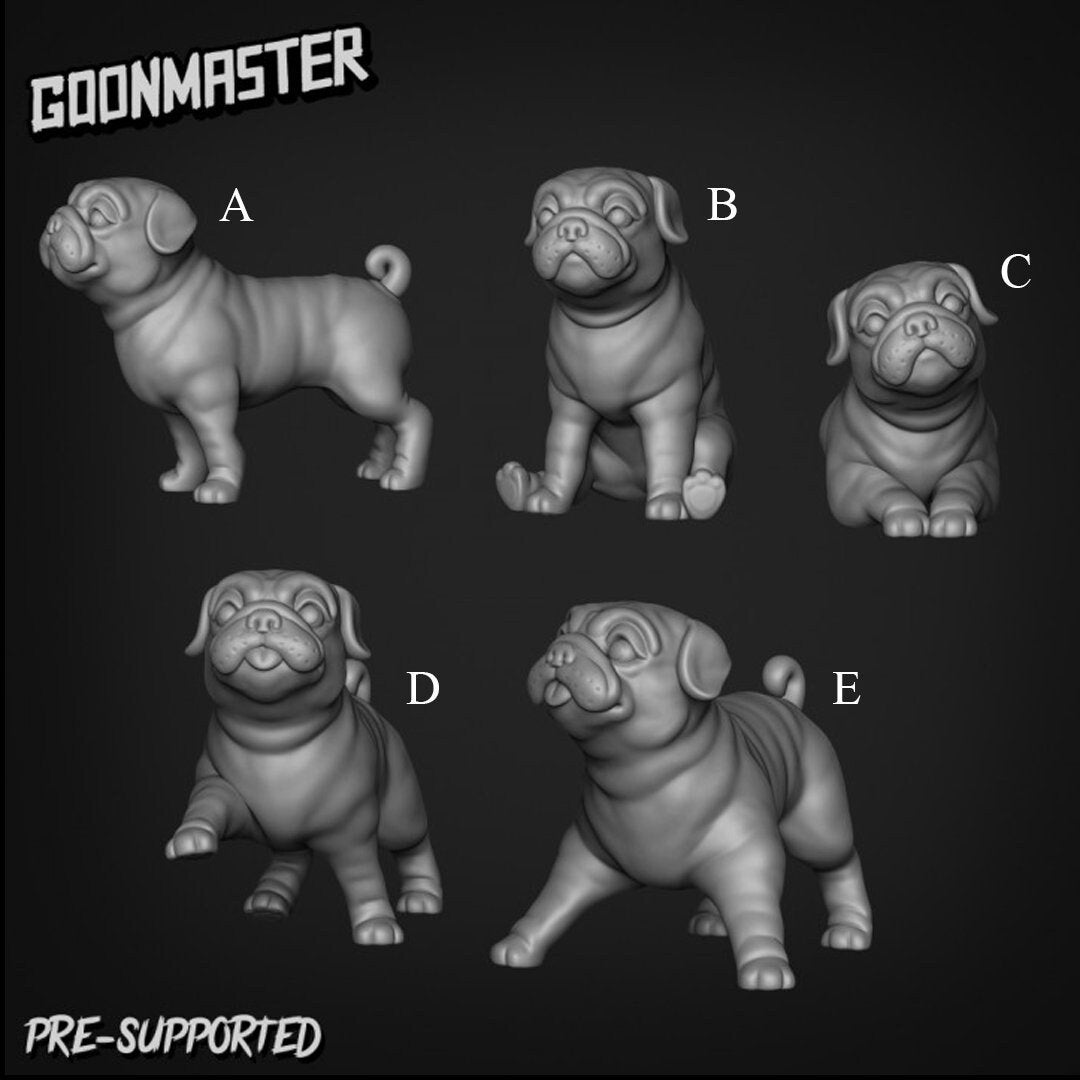 Pug Pack (5 Poses) | Goon Master | UNPAINTED Miniature in Resin - Etsy