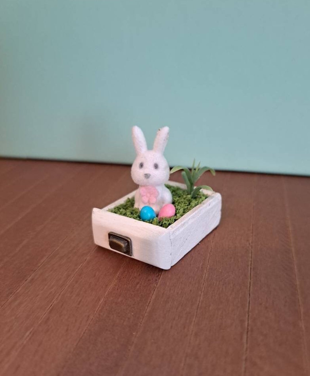 Bunny in Repurposed Drawer With Easter Eggs - 1:12 Dollhouse Miniature ...