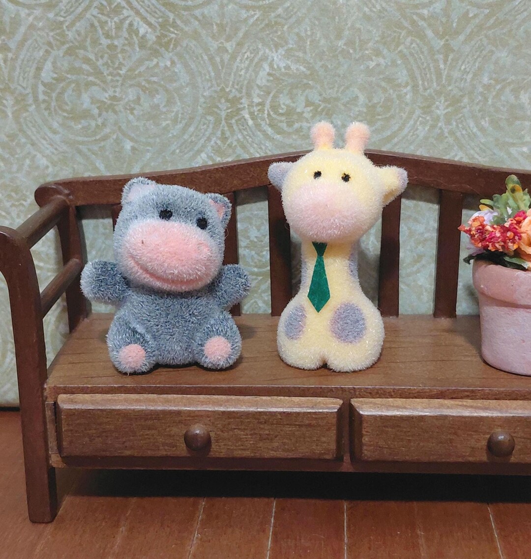 Flocked Zoo Animal, Hippo or Giraffe - 1:12 Scale Dollhouse Miniature ...