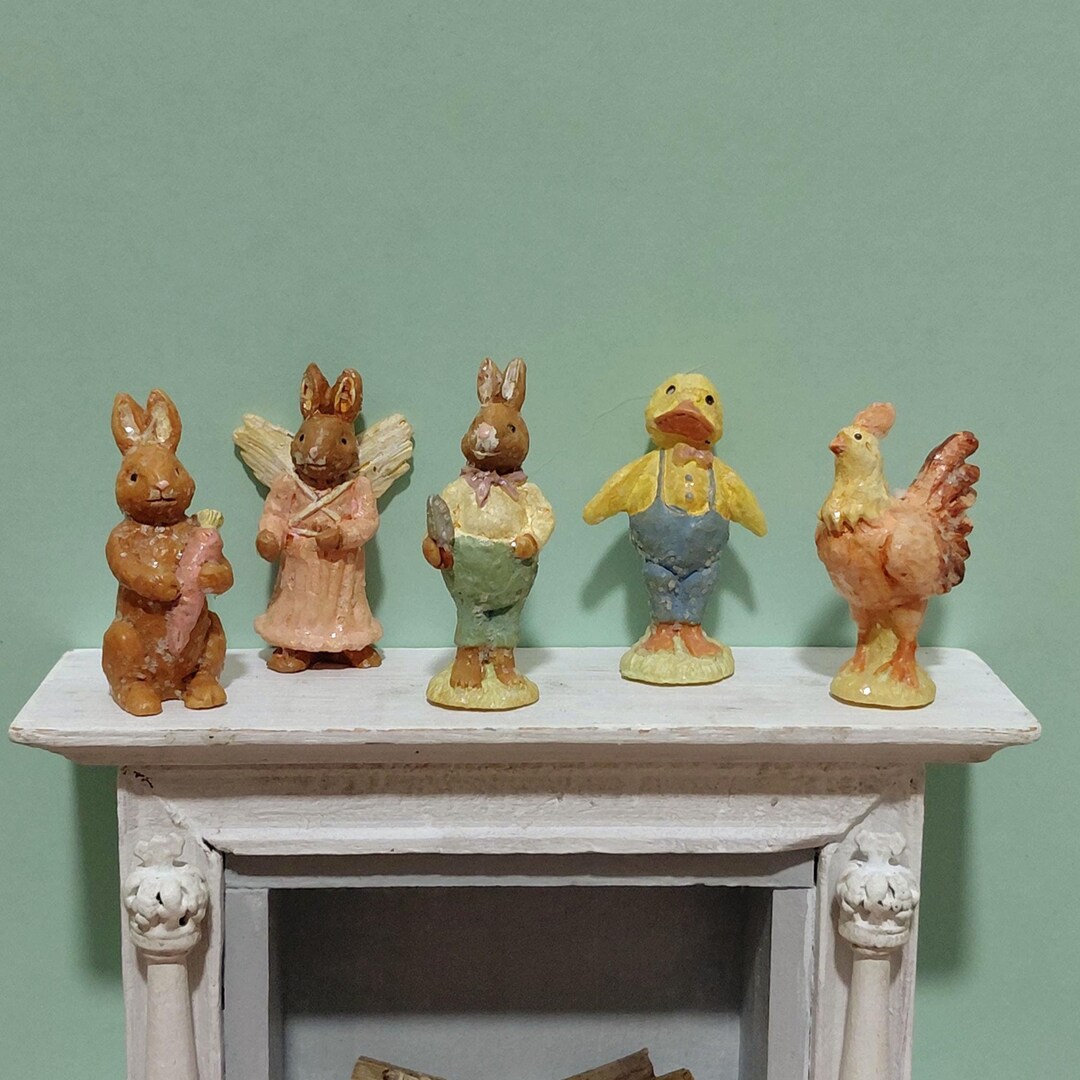 Rustic Easter Bunny or Chick Figurine - 1:12 Scale Dollhouse Miniature ...