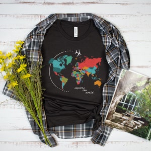 World Map Shirt, Adventure Shirt, Geography Shirt, Wanderlust Shirt ...