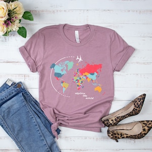 World Map Shirt, Adventure Shirt, Geography Shirt, Wanderlust Shirt ...