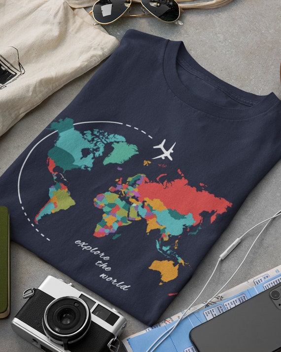 World Map Shirt Adventure Shirt Geography Shirt Wanderlust | Etsy