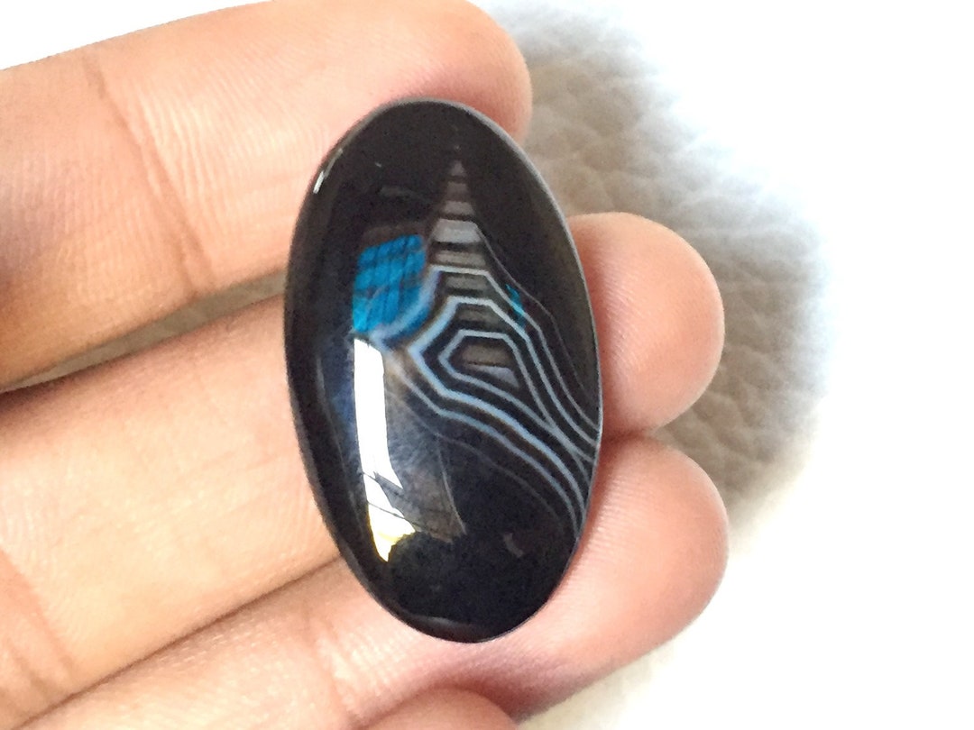Very Rare!! Natural Black Onyx Banded Onyx Cabochon, 34x19x5 MM Onyx Gemstone Black Banded Onyx ...