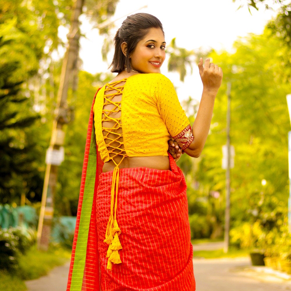 Yellow Hakoba Blouse back Open Glass Sleeves Criss Cross Back - Etsy