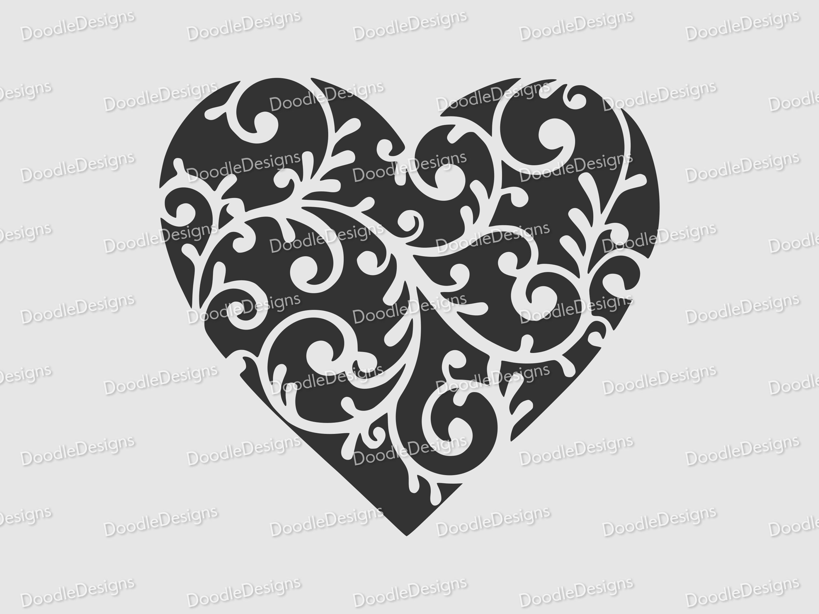 Floral Heart SVG/ Intricate Swirly Heart for Cricut/silhouette Cutting ...