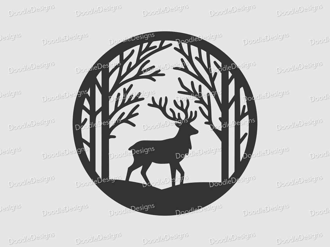 Deer in Forest SVG | Stag in Woodland SVG | Animal SVG | Deer Cutting ...