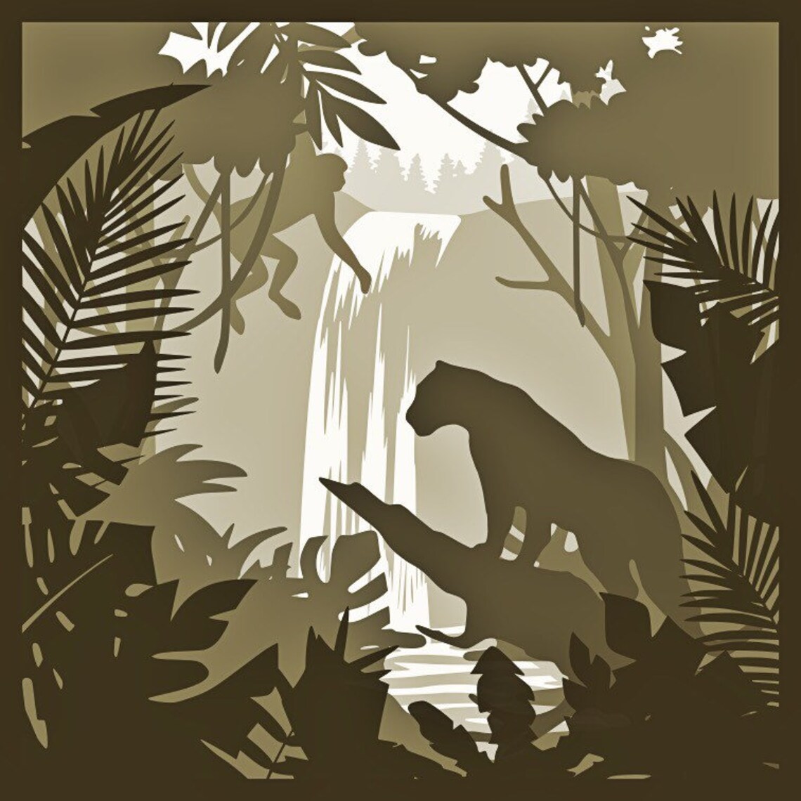 Jungle Shadowbox SVG/ Panther/ Monkey/ Waterfall Svg for Cricut ...