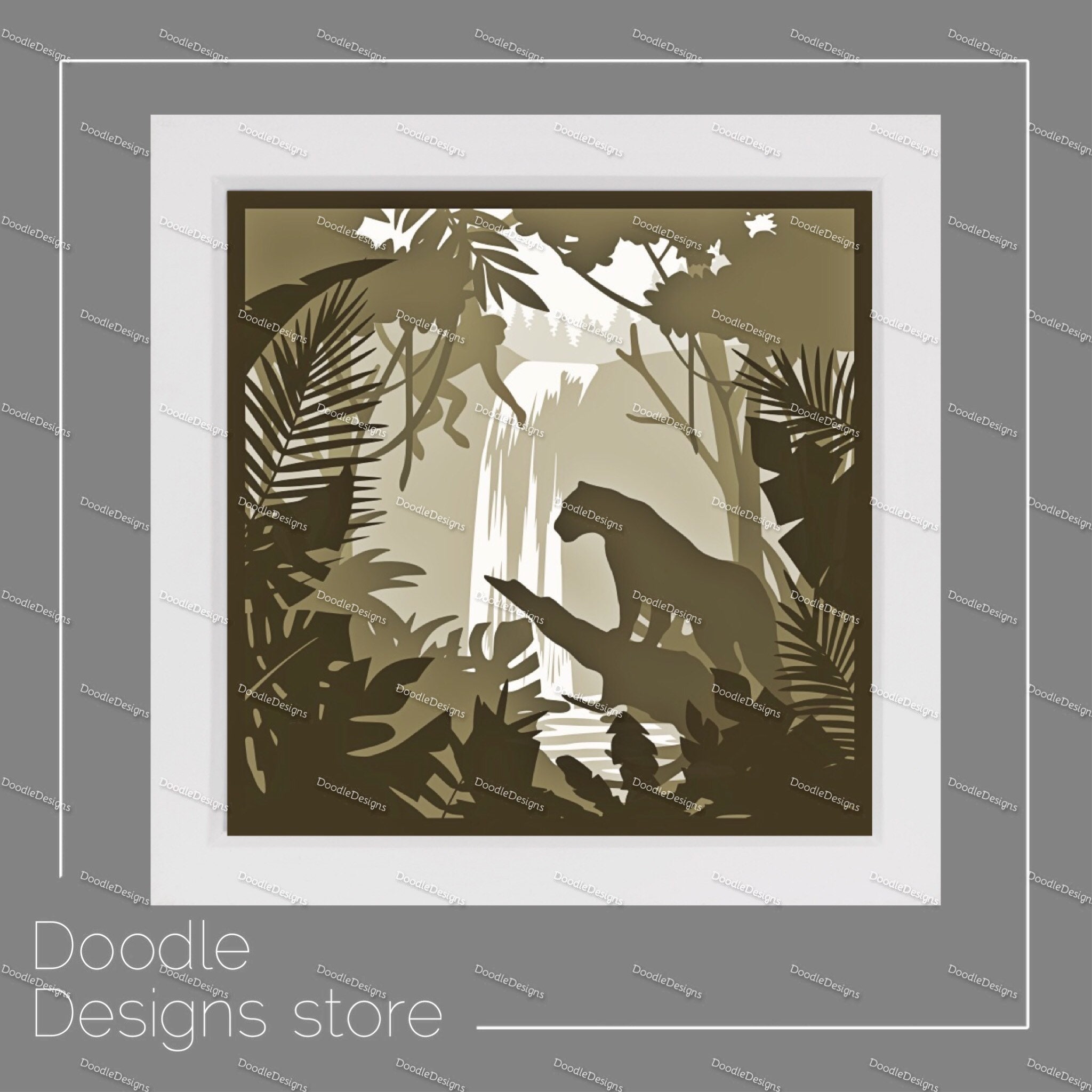 Jungle Shadowbox SVG/ Panther/ Monkey/ Waterfall Svg for Cricut ...