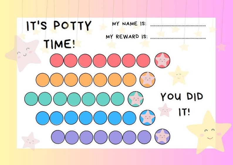 Rainbow and Stars Theme Printable Potty Training Reward Chart; Instant ...
