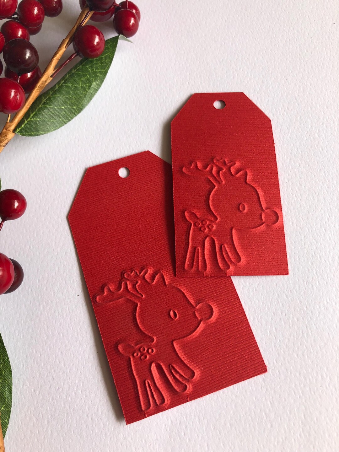 Hand Embossed Rudolph Gift Tag X 6 Christmas Gift Tag Xmas Gift Tag ...