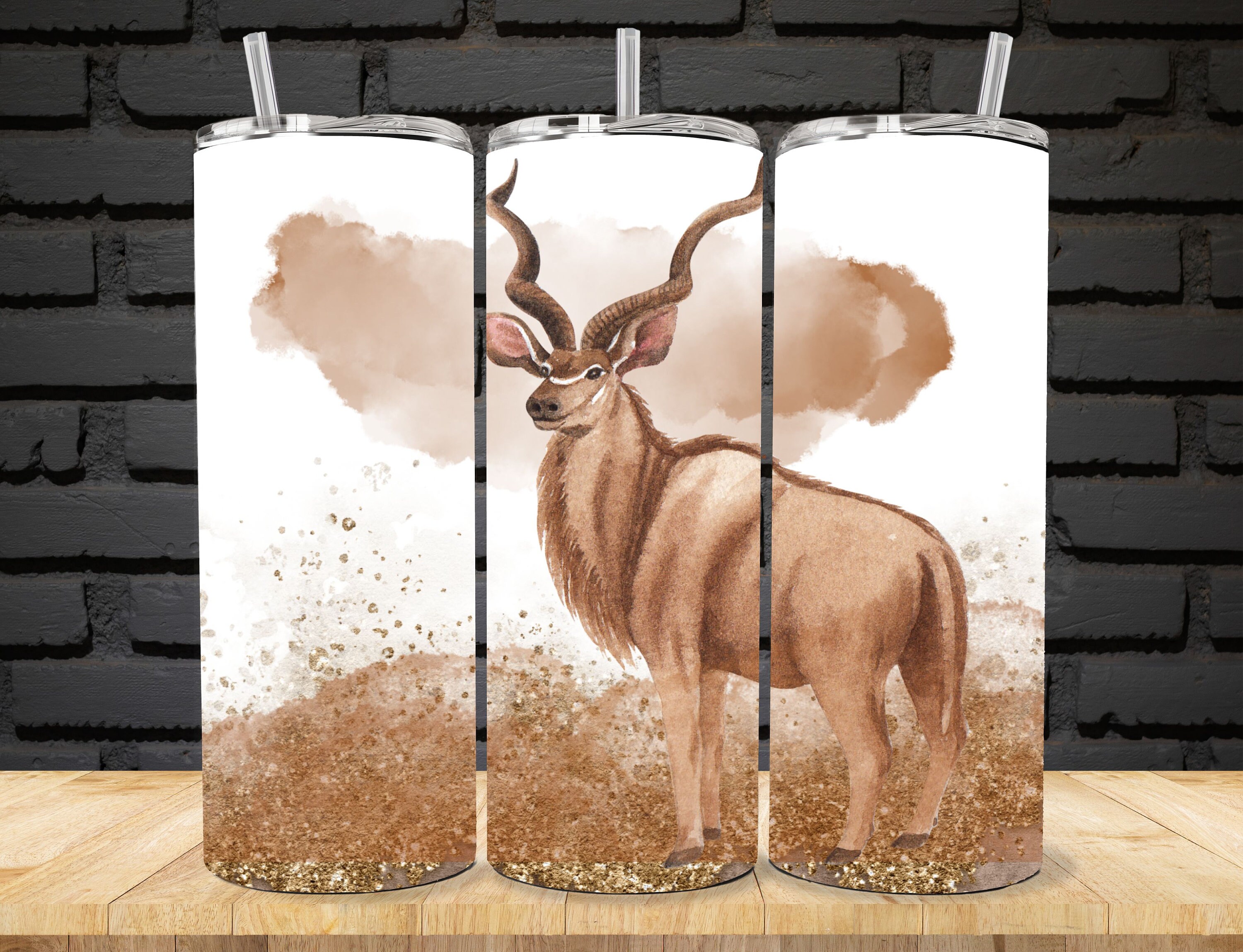 Kudu Wildebees Springbok Antelope Watercolor 20oz PNG Full Canva Edit ...