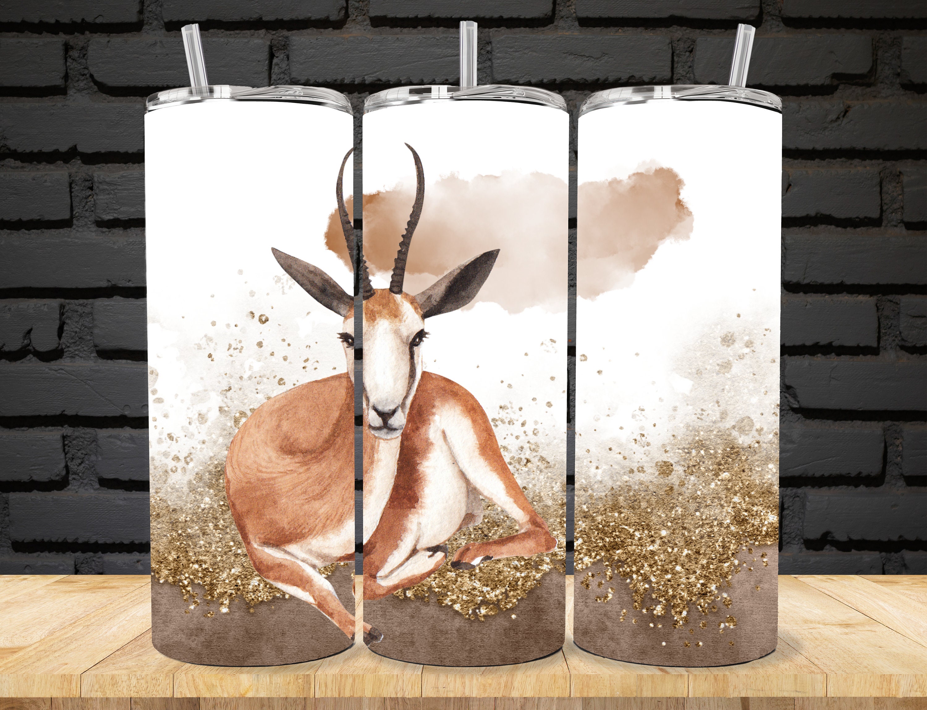 Kudu Wildebees Springbok Antelope Watercolor 20oz PNG Full Canva Edit ...
