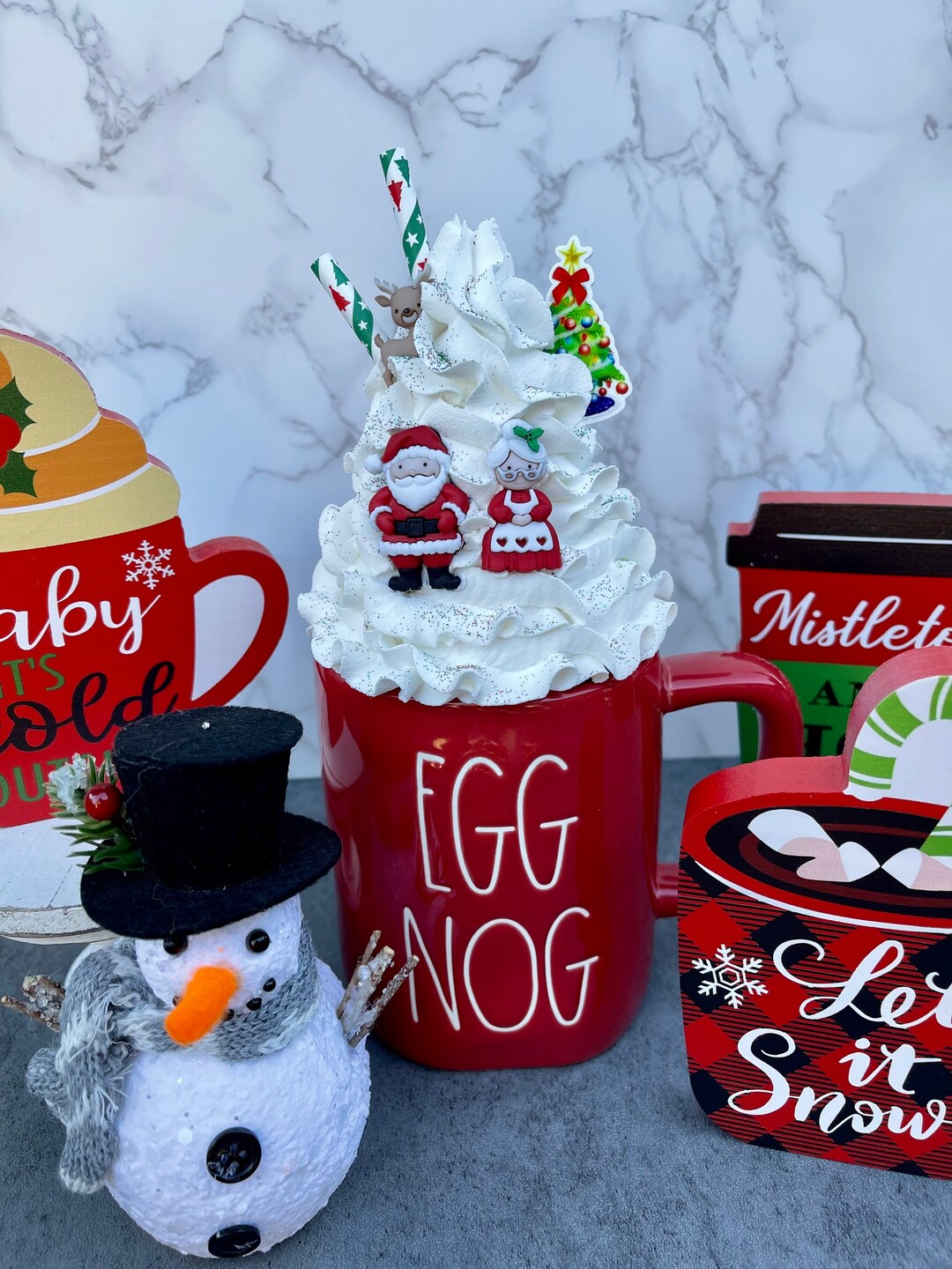 Santa Claus Christmas Faux Whip Cream Topper Snowman Mrs Claus Reindeer ...