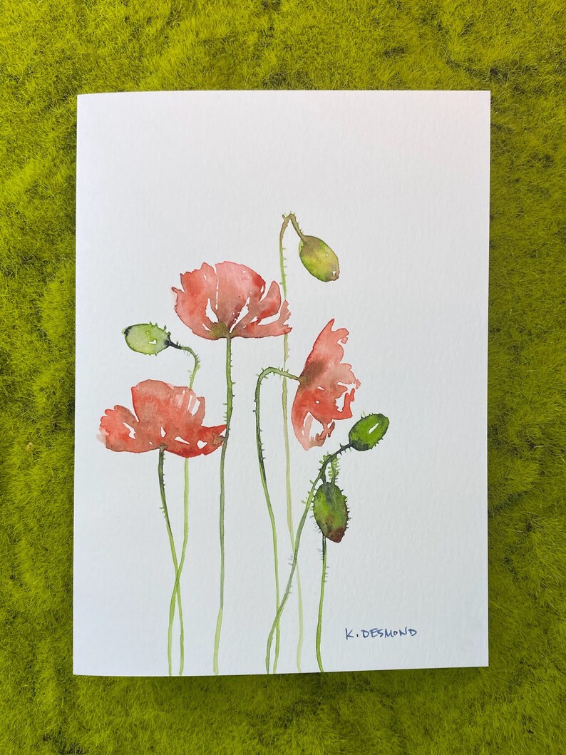 Poppy: Hand-painted Watercolor Greeting Card - Etsy