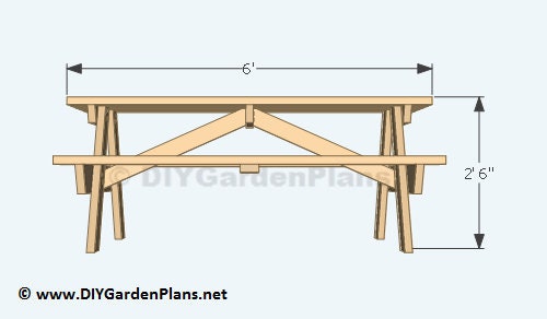6 Foot Picnic Table Plans PDF Download - Etsy