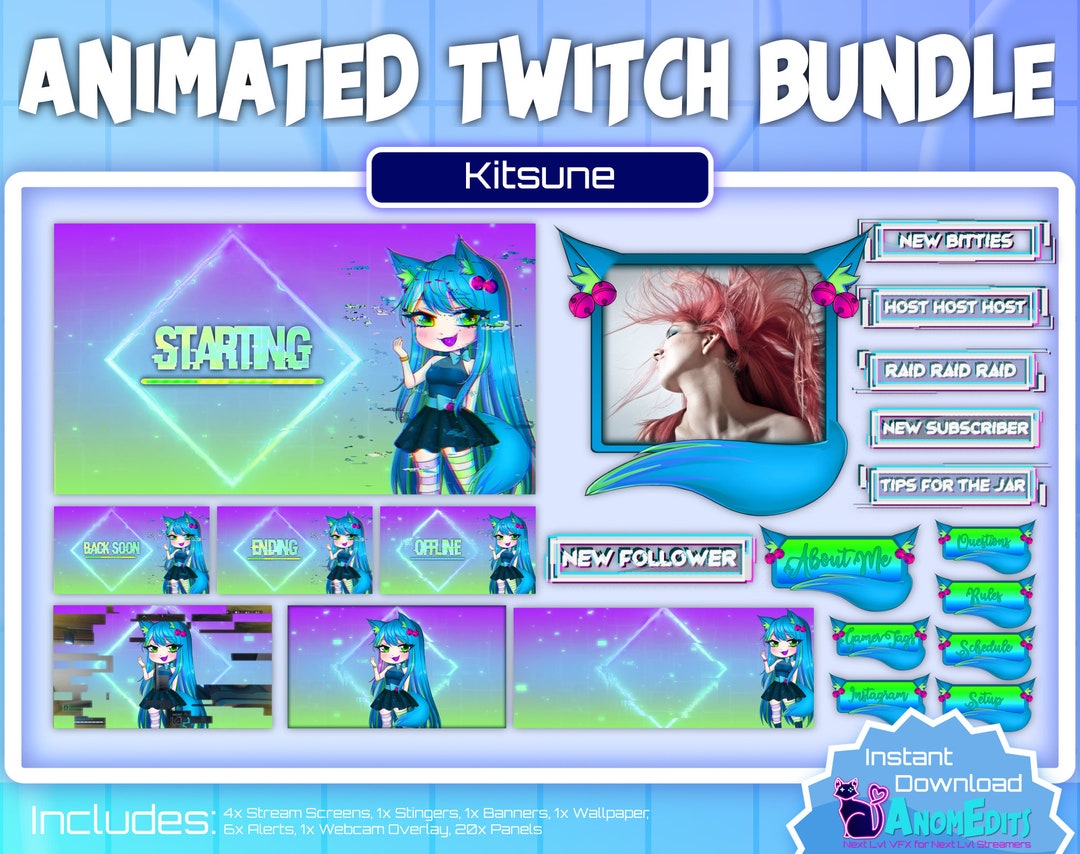 Animated Kitsune Fox Stream Bundle | Everything You Need! | Blue - Etsy
