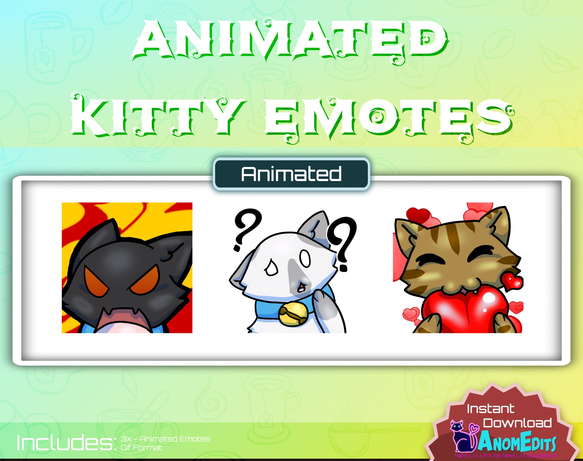 3x Animated Kitty Cat Emotes Rage Confused Love - Etsy