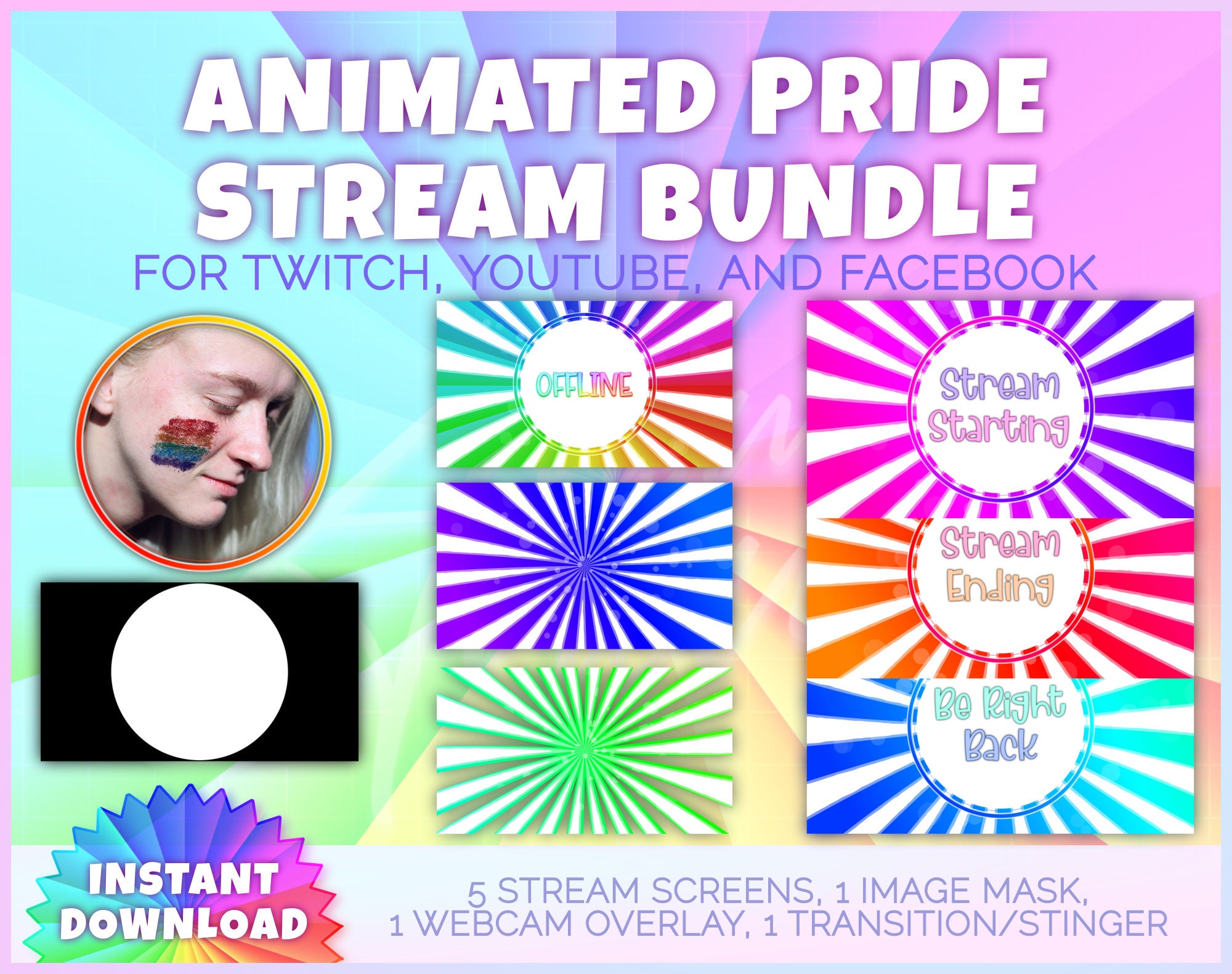 PRIDE Animated Rainbow Twitch Stream Bundle Webcam Stinger Stream ...