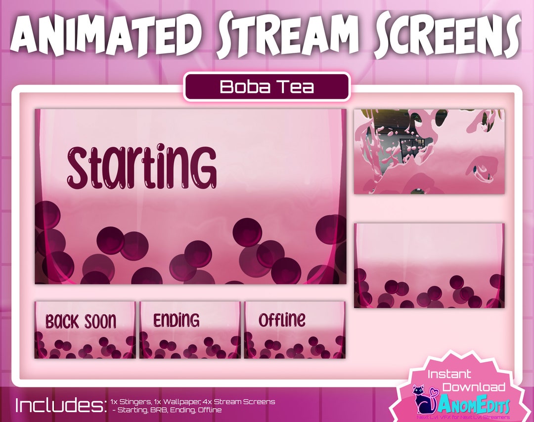 Animated Pink Boba Tea Stream Screens | Stinger | Wallpaper - Etsy