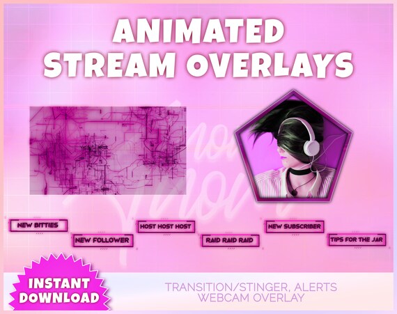 Animated Pink Glitch Stream Overlays Webcam Stinger | Etsy