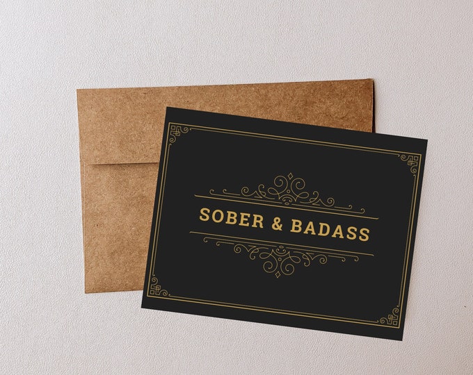 Sobriety Card Sober and Badass Soberversary Card Recovery Card ...