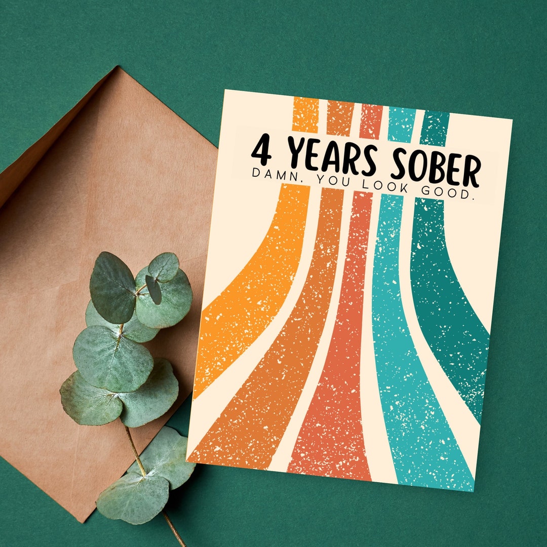 Sobriety Card 4 Years, Sober Anniversary Gifts, 4 Years Sober, Sober AA ...