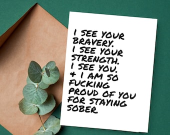 Sobriety Card Sober and Badass Soberversary Card Recovery Card ...