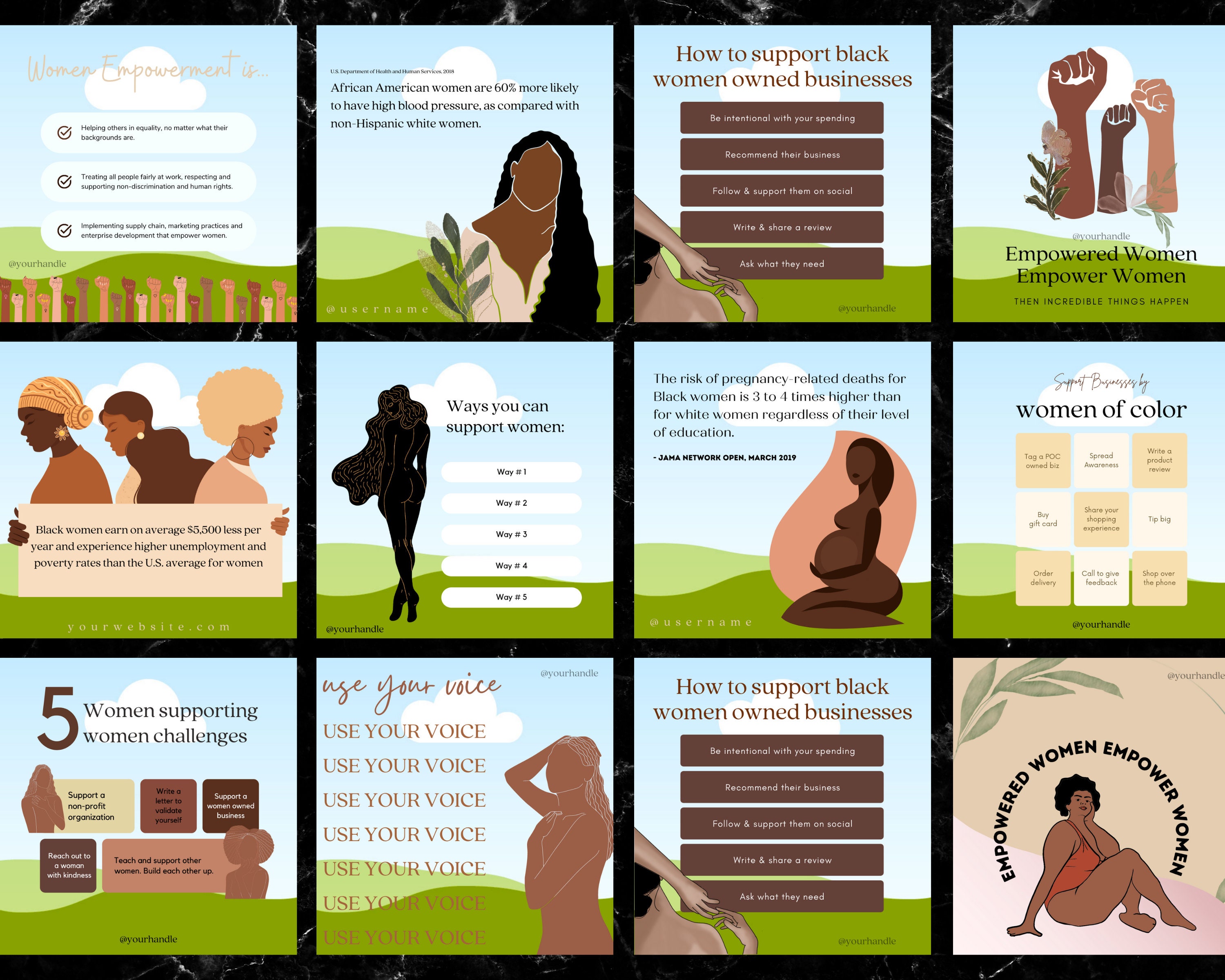 15 Editable Women Supporting Women Canva Templates, Women's Black ...