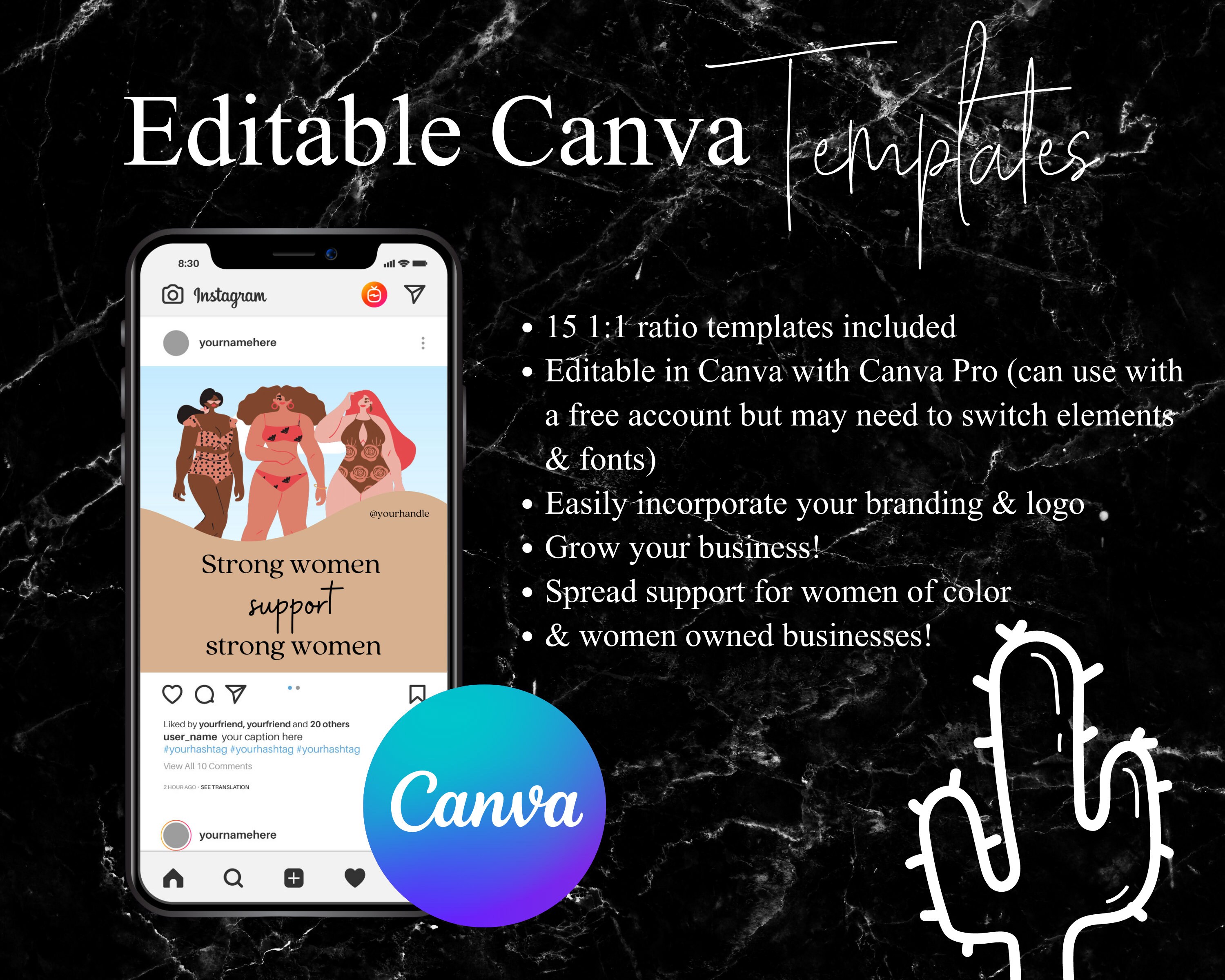 15 Editable Women Supporting Women Canva Templates, Women's Black ...