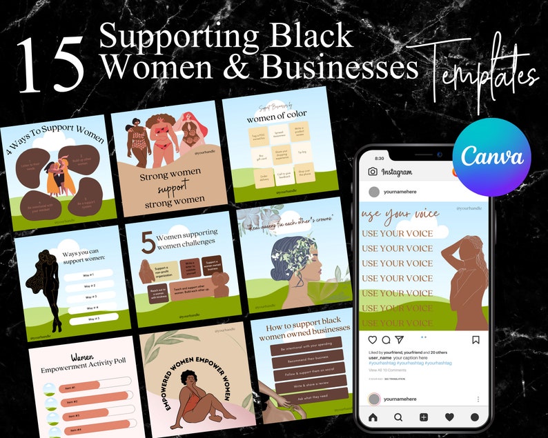 15 Editable Women Supporting Women Canva Templates, Women's Black ...