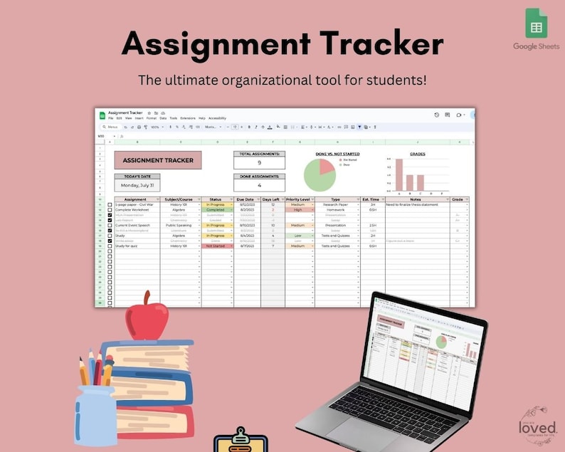 Assignment Tracker | Google Sheets Template - Etsy