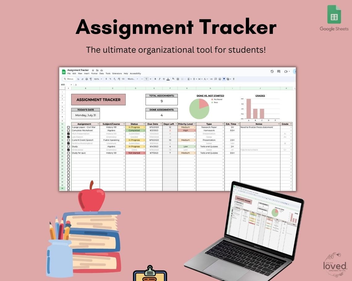 Assignment Tracker | Google Sheets Template - Etsy